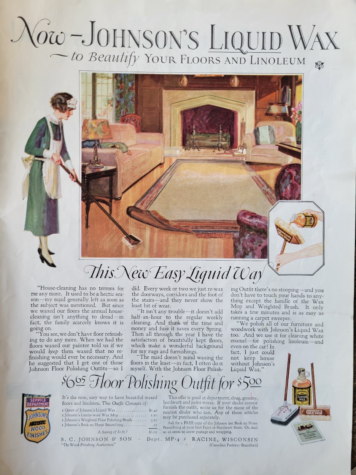 1925 Johnson's Liquid Wax Polishing Floors Linoleum vintage Original ad ...