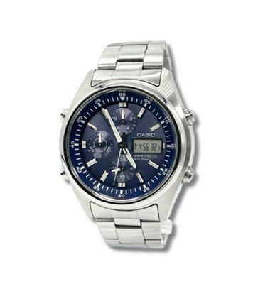 Casio Wave Ceptor WVQ-500DJ Blue Dial Solar Silver Watch 42mm From ...