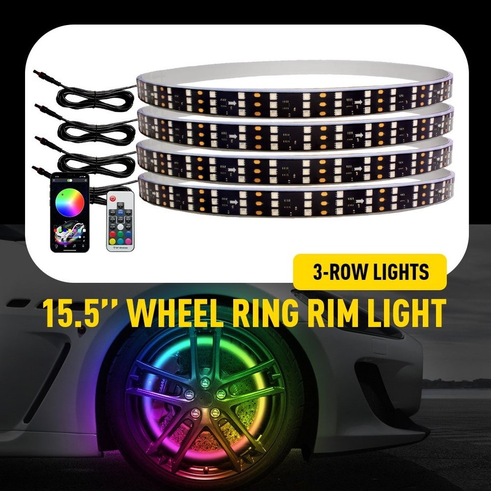 Pack of 4 15.5" RGB Wheel Ring Lights 3Row LED Light For Truck Car Rim ...