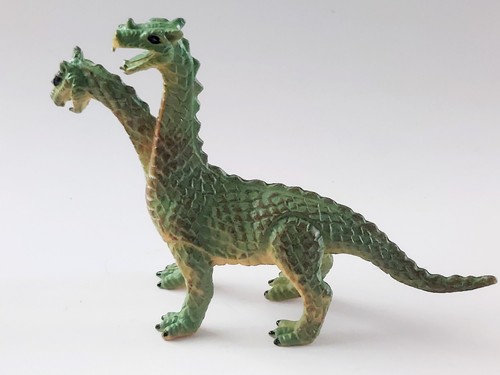 Vintage Mini Two-Headed Dragon Green Yellow Figure Plastic Toy | eBay