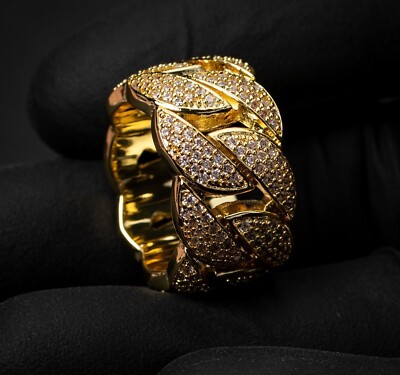 Men's Yellow Gold Plated Iced Honey Comb Set Miami Cuban Link Hip Hop ...