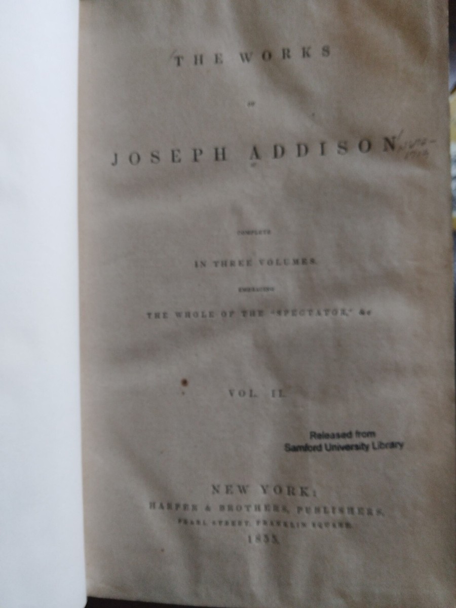 Joseph Addison 1721 The Works Of The Right Honourable Joseph Addison