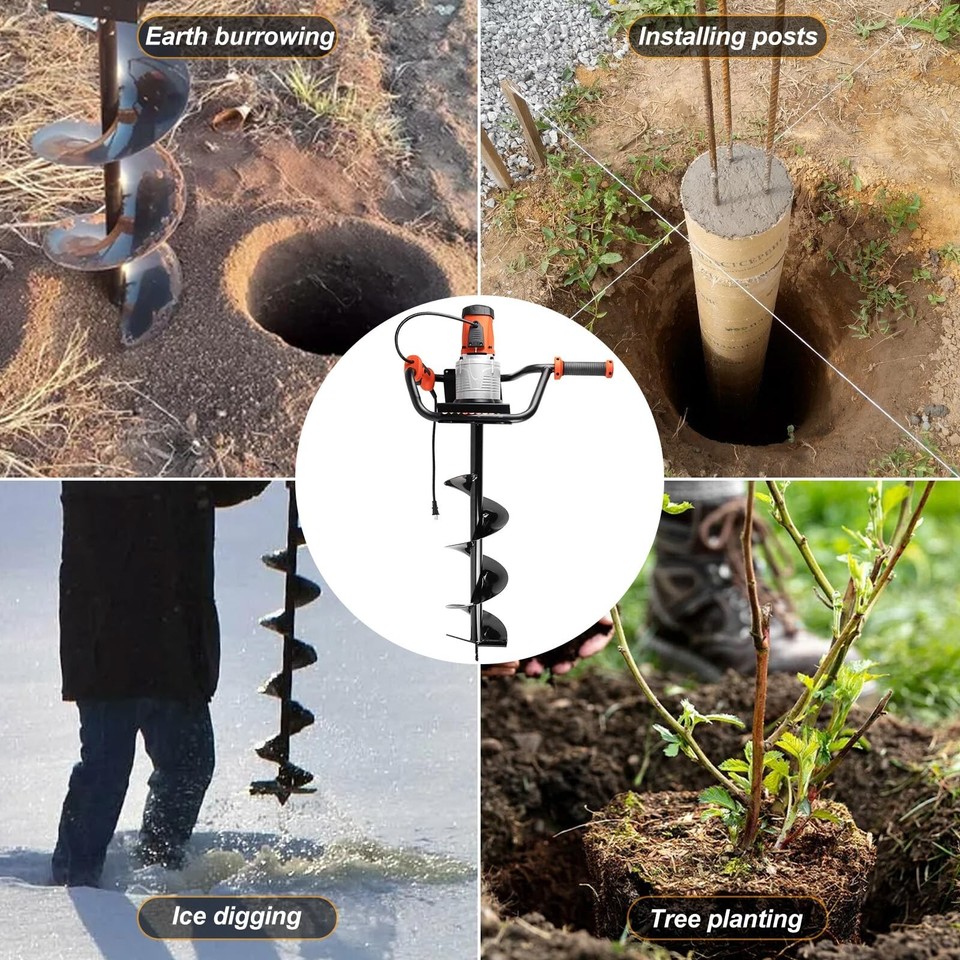 1700W Electric Post Hole Digger Earth Auger with 4"+6"+8" Digging Auger ...