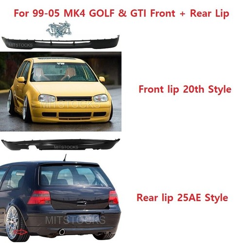 FOR 99-05 MK4 GOLF & GTI BLACK ADD-ON FRONT + REAR BUMPER LIP SPOILER ...
