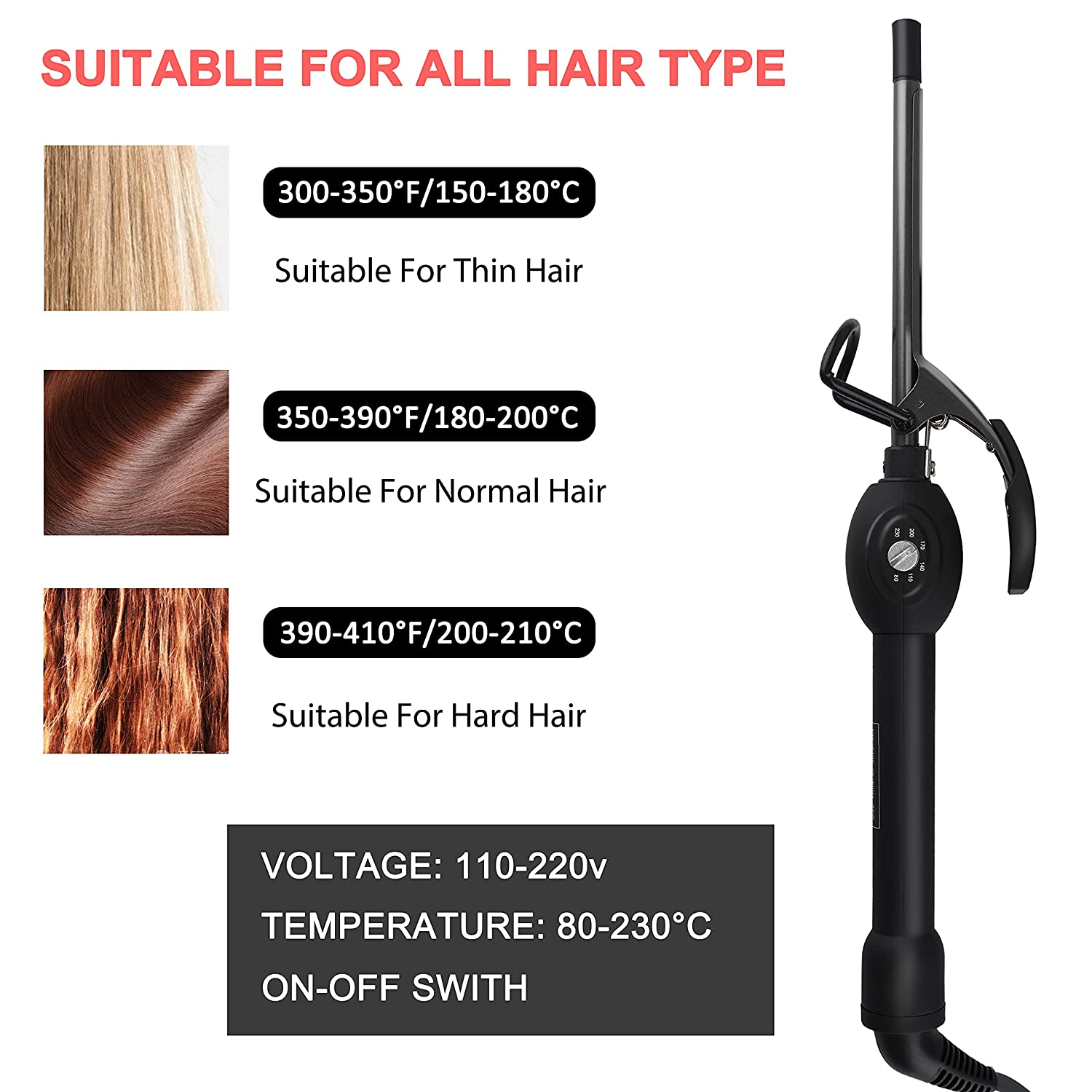 Tiny Curling Iron, 9Mm Ceramic Mini Hair Curler,Unisex Mini Curling ...