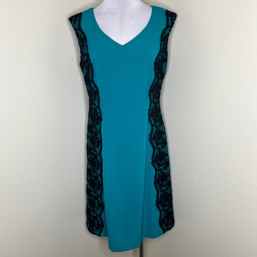 Chetta B Sheath Dress 12 Teal V-Neck Knee Length Cocktail Lace Special ...