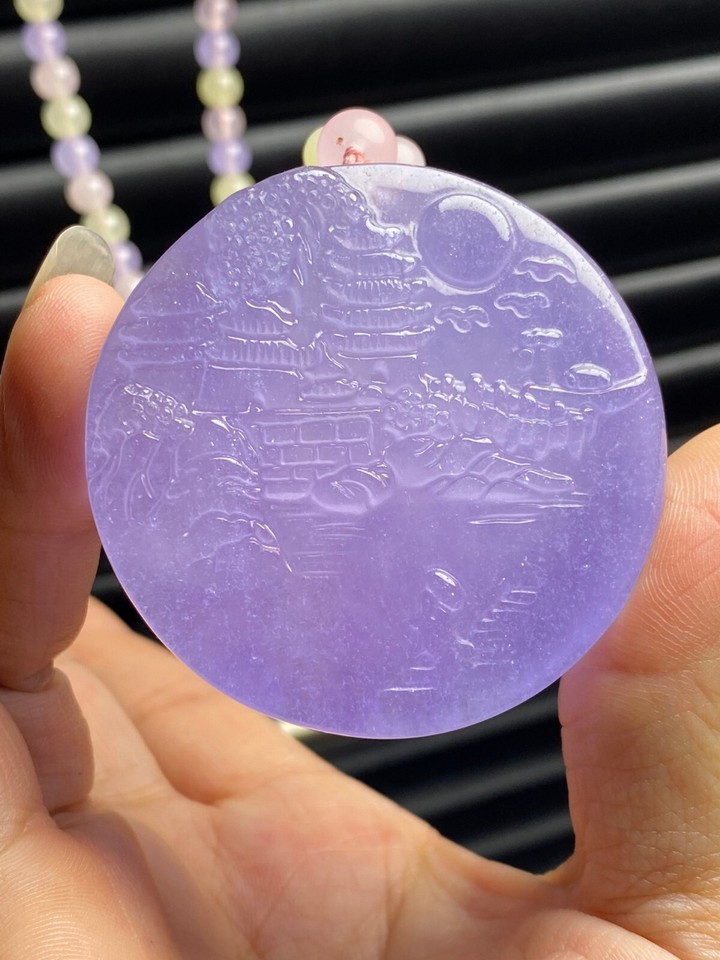 Woman Natural AAA Perfect Ice Lavender Violet Jade Jadeite landscape ...