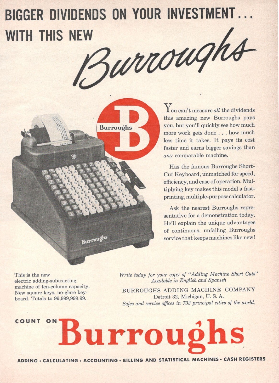Burroughs Calculator Advertisement 1 Page Original 1950 Vintage Rare | eBay