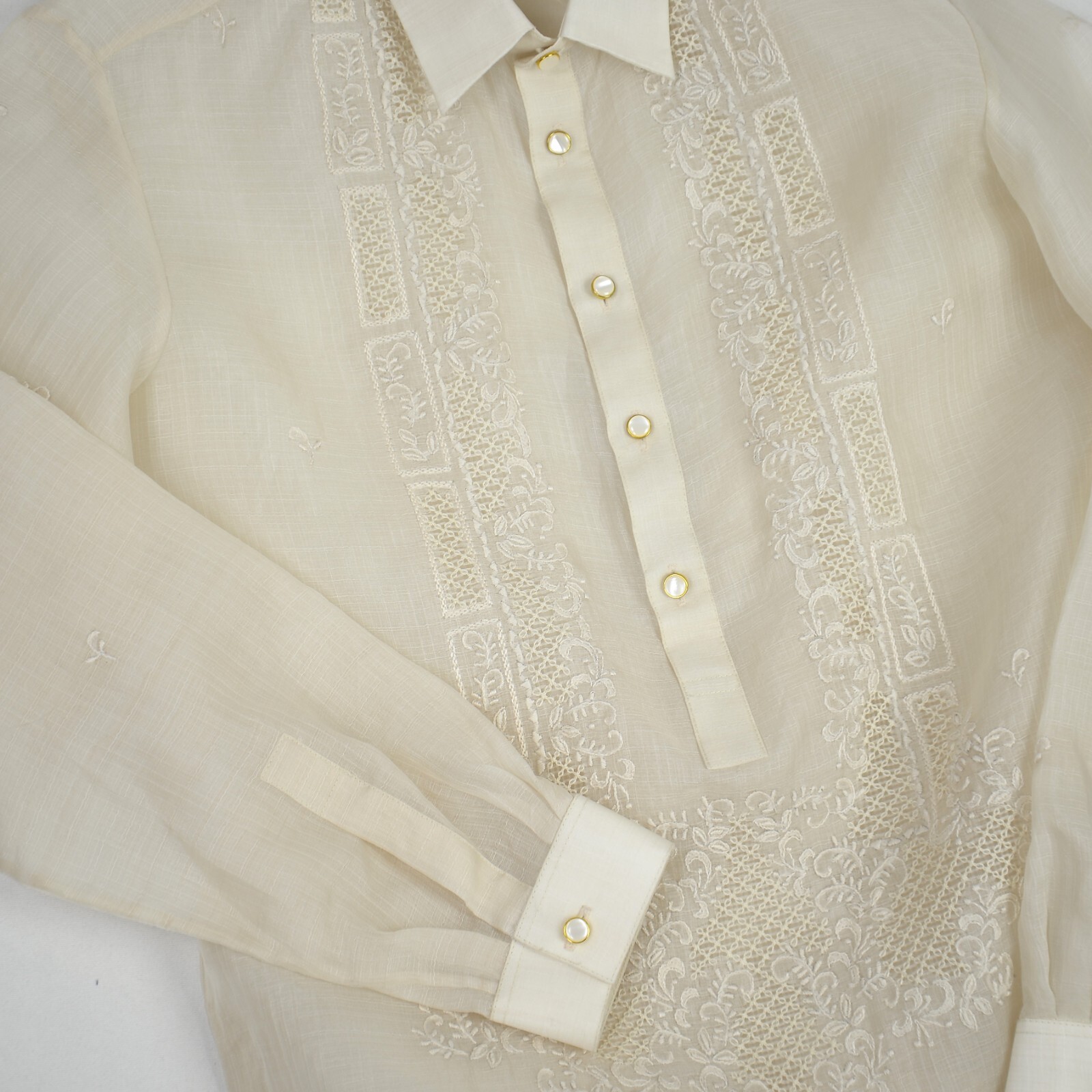 En Barong Filipino Mens Sheer Dress Shirt Size M Pull… - Gem