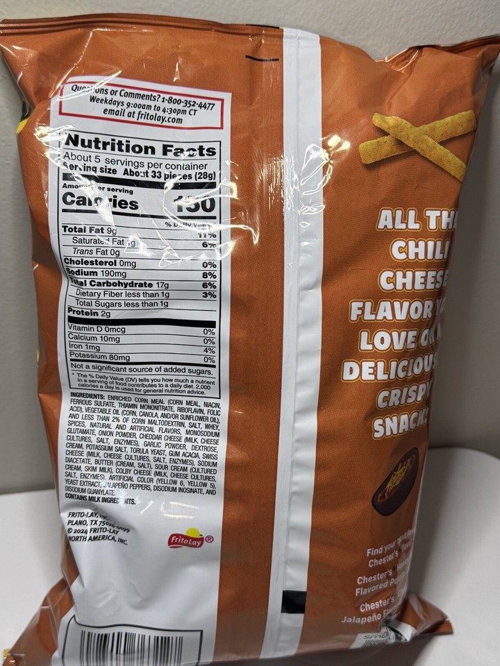 Chester's Fries CHILI CHEESE Flavored Corn Snacks Crunchy 5.25oz RARE ...
