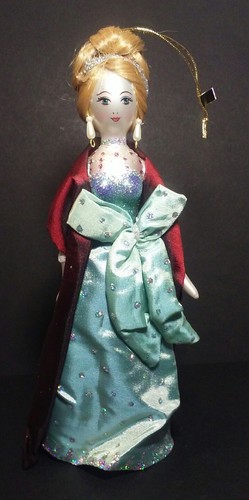 Beautiful Hand Blown/Painted Glass Fancy Lady in Blue Gown W/ Large Bow ...