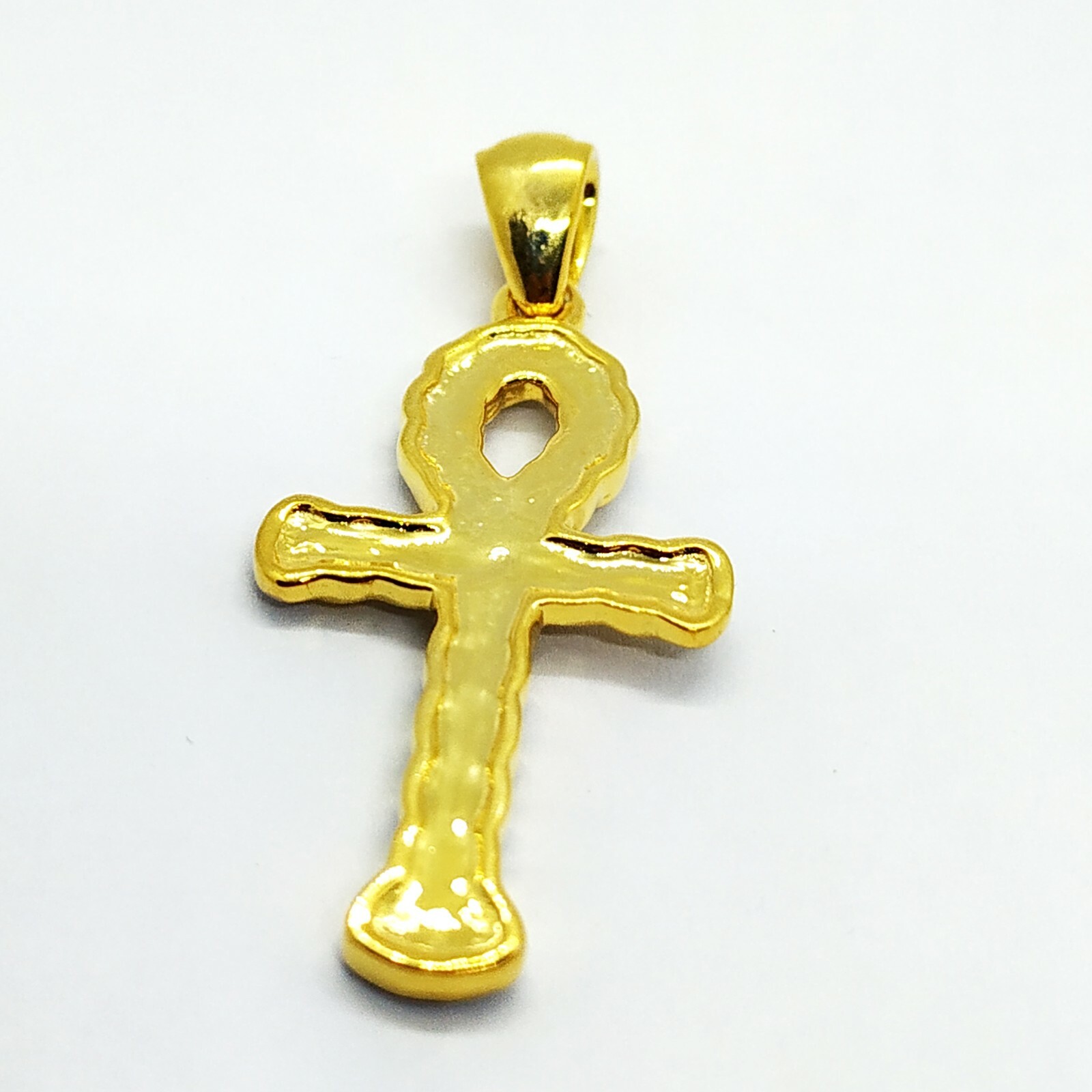 14K Yellow Gold Plated Diamond Cut Miami Cuban Link Border Ankh Cross ...