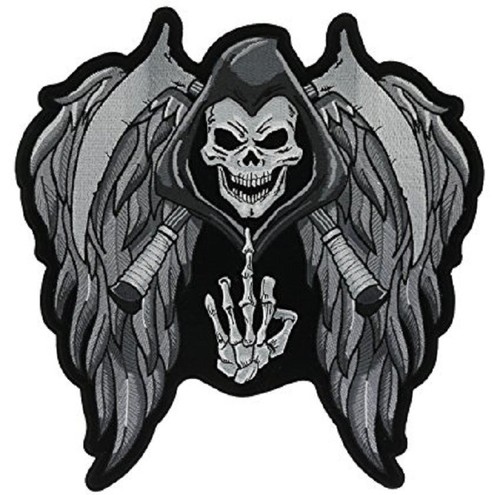 DEATH SKULL REAPER FU Motorcycle Jacket Biker Vest MC CLub LARGE Back ...