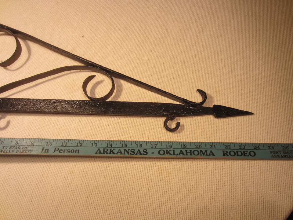large antique HAND FORGED WROUGHT IRON double sided SIGN HANGER BRACKET ...