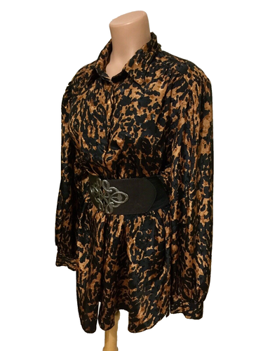 Women's plus long black gold tunic blouse silk button up long sleeve 2X ...