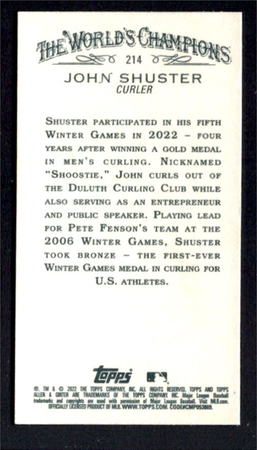 JOHN SHUSTER 2022 Topps Allen & Ginter X Black Mini Card Insert #214 US ...