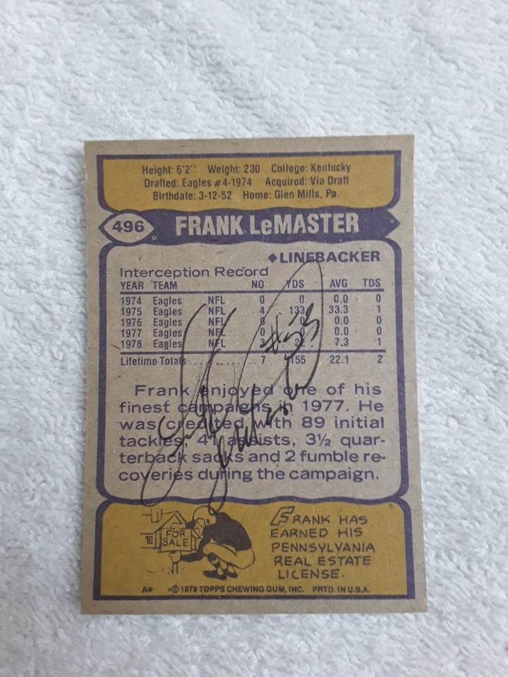 1979 Frank LeMaster Topps Twice Signed/Autograph Card Philadelphia ...
