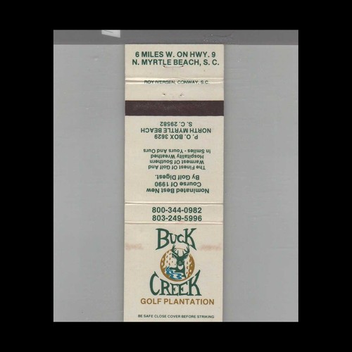 Matchbook Cover Buck Creek Golf Plantation North Myrtle Beach, SC | eBay