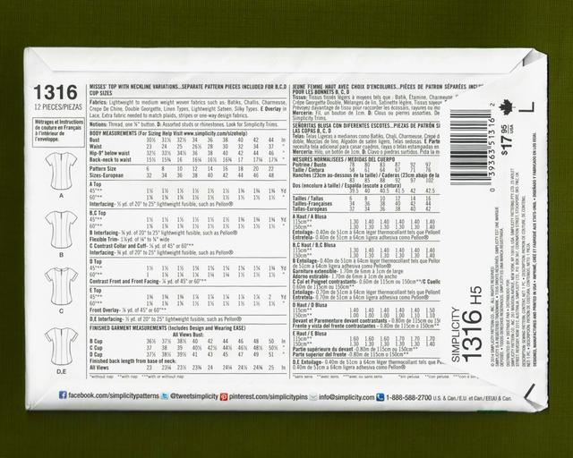 Simplicity Sewing Pattern 1316 Misses Women Top H5 6-14 Uncut for sale ...