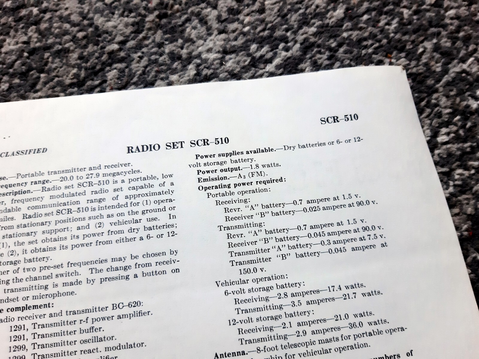 Telemarine Communications Co. Radio Set SCR-510 Data Tech Sheet Sales ...