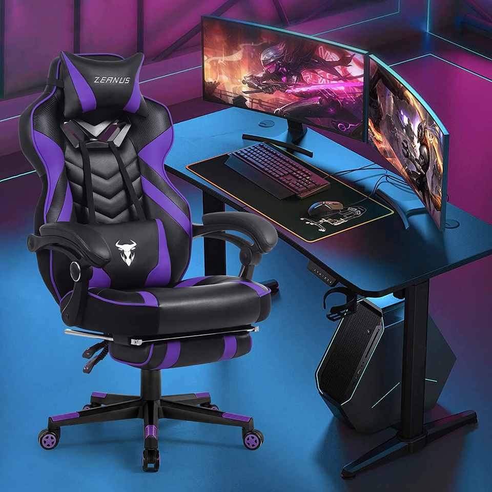 Purple Gaming Chair Reclining Computer Chair with Footrest | eBay