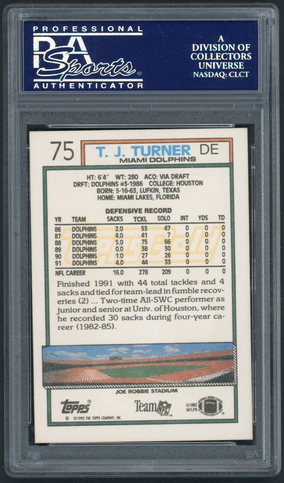 1992 Topps Gold T.J. Turner Miami Dolphins #75 PSA 10 GEM MINT | eBay