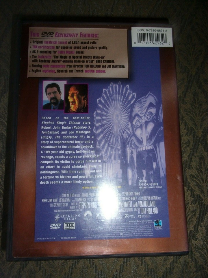 THINNER- DVD- STEPHEN KING- WIDESCREEN- WATCHED ONCE!! | eBay