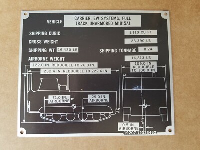 M1015A1 Data Plate 12323462 Carrier Nomenclature Dimensions Airborne ...