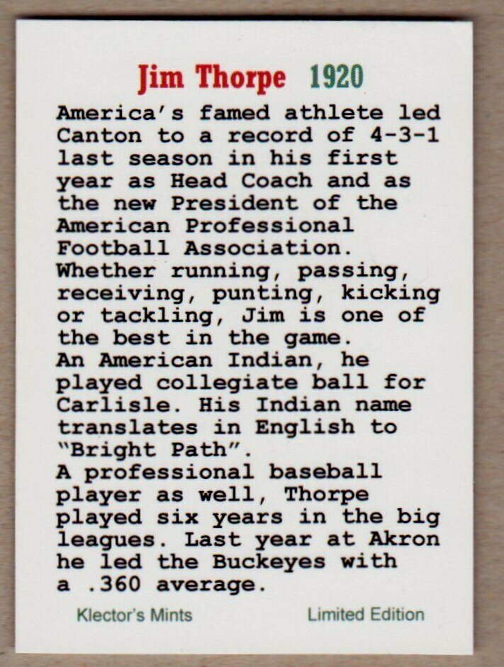 Jim Thorpe Canton Bulldogs / rare NYC Cab card / FREE SHIP / NM+ | eBay