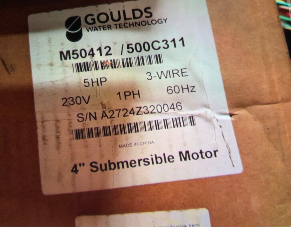 M50412 Goulds 5HP 230V 4" Submersible Water Well Motor 3 wire , 1/60 ...
