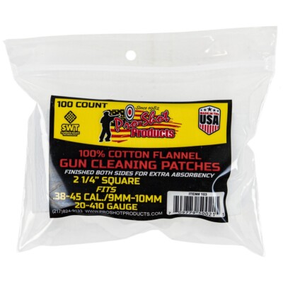 Pro-Shot Cotton Cleaning Patches For .38-.45 Caliber/20-410 Gauge 100 ...