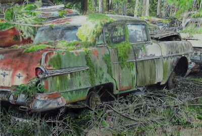 Classic Car Art, Salvage Yard, Cars, Drawing, Original Artwork By N.E ...