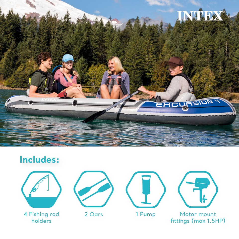 Intex Excursion 5 Inflatable Rafting/Fishing Dinghy Boat Set w/ 2 Oars ...