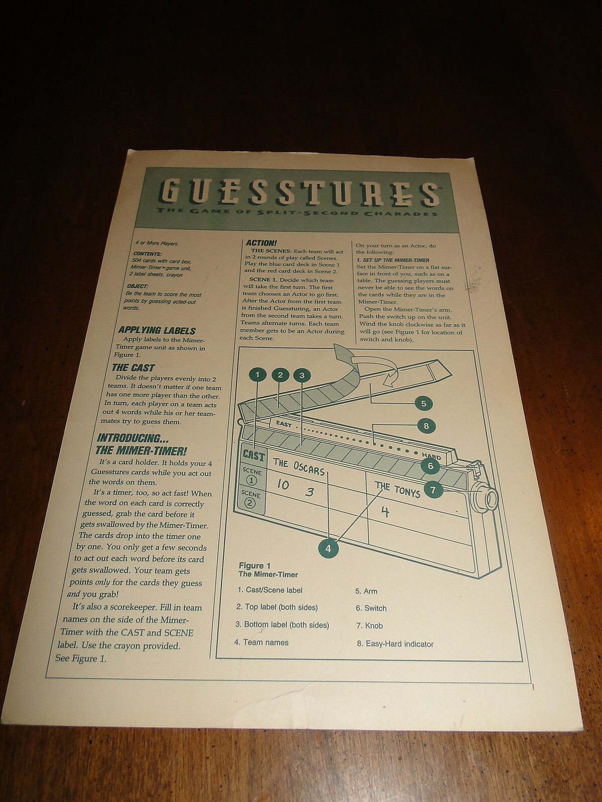 Guesstures charades game INSTRUCTIONS rules Milton Bradley 1990 | eBay