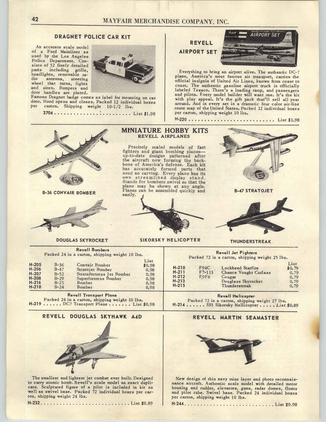 1956 PAPER AD Dragnet Toy Police Car Kit Revell Model Airplanes Douglas ...