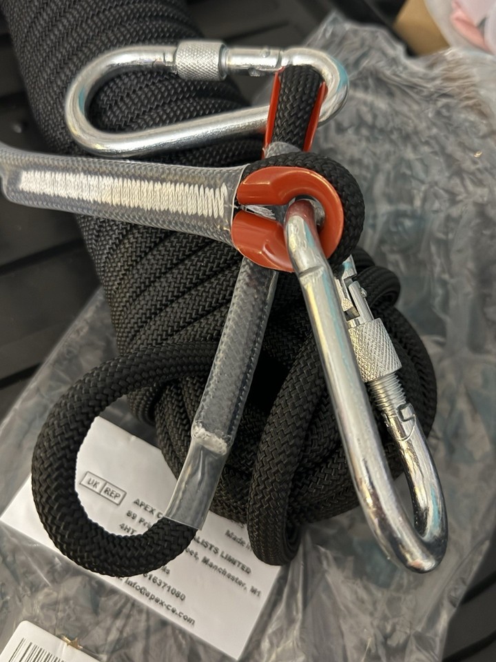New 20 Meter black static climbing or safety rope with attached ...