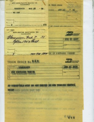 BURLINGTON NORTHERN RAILROAD TRAIN ORDERS (21) VANCOUVER, WASHINGTON ...