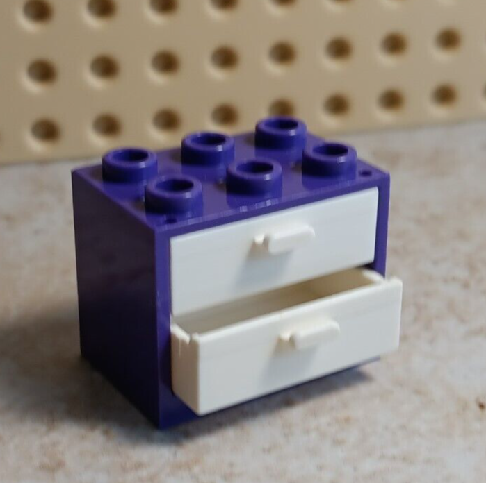 LEGO Nightstand DEEP Purple 2 White Drawer Dresser Furniture Girl Boy ...