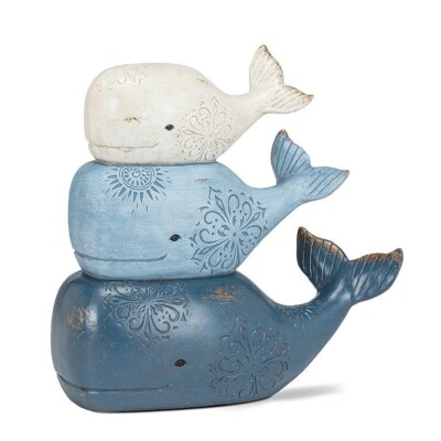 Stacked Smiling Whale Statue Blue Resin 10.5" High Seaside Ocean Coastal Whimsy | eBay