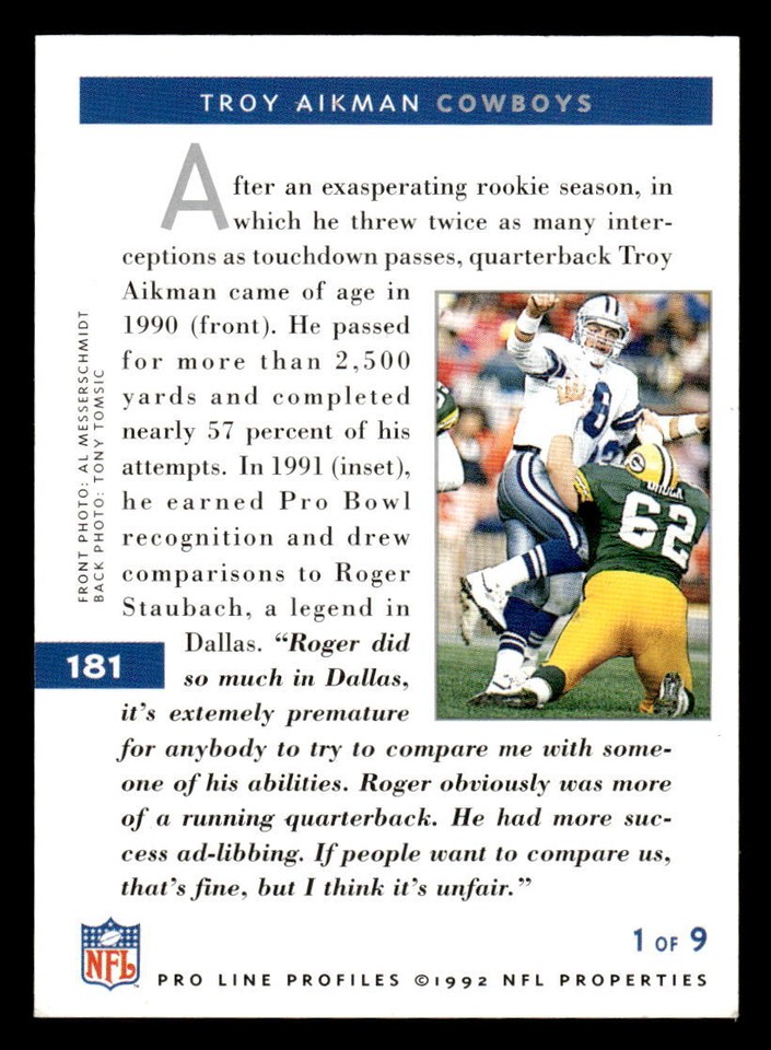1992 Pro Line Profiles #181 Troy Aikman | eBay