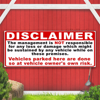 Disclaimer Management Vehicle Liability Damage or Theft Banner Sign | eBay