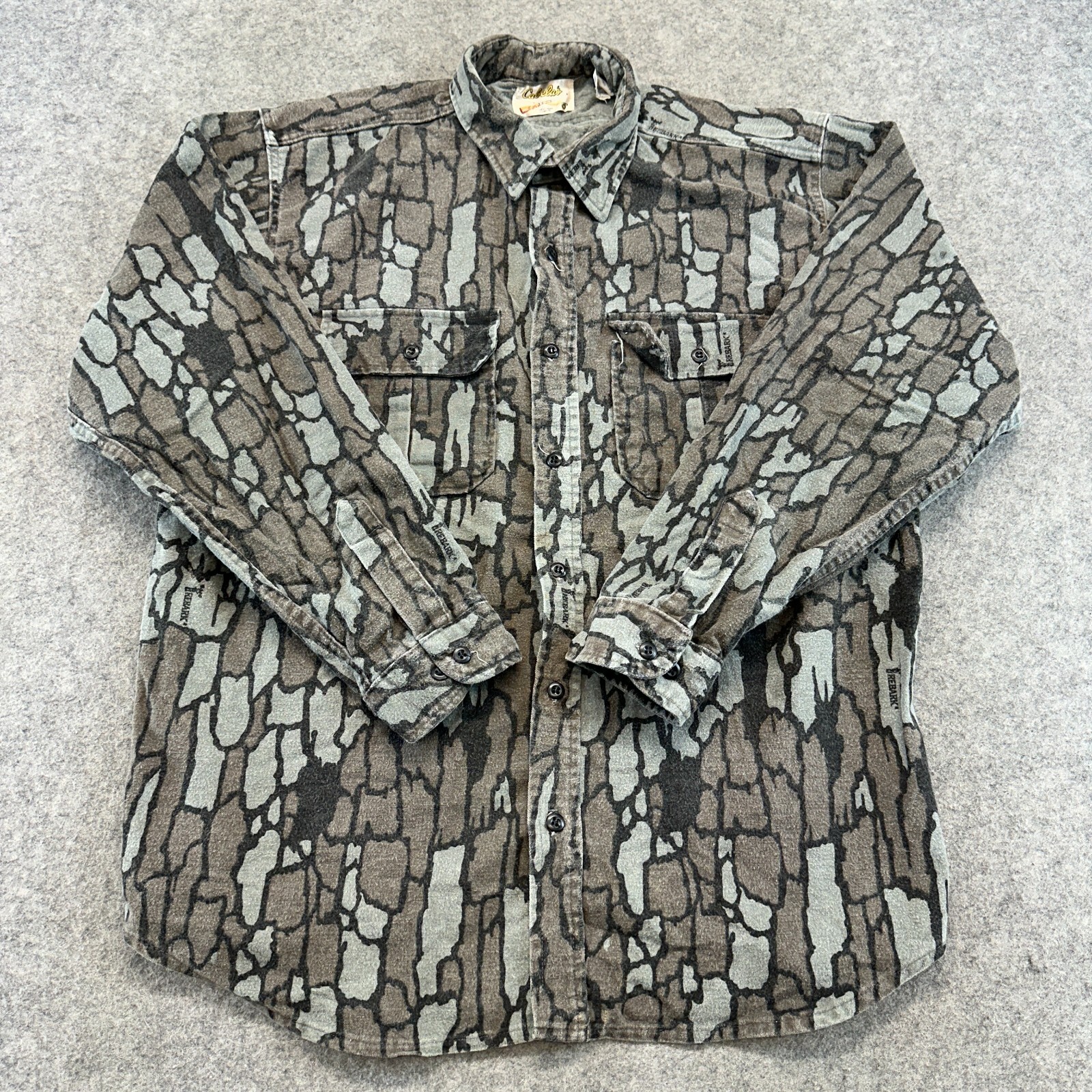 VINTAGE Cabelas Shirt Men XL Button Up Chamois Flannel Trebark Camo ...
