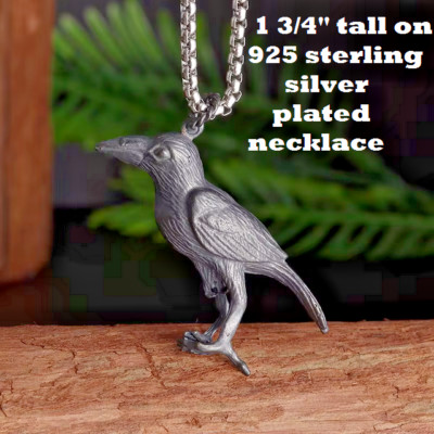 Big 3D CROW RAVEN BIRD CELTIC PAGAN Black Charm on 925 Sterling Silver ...