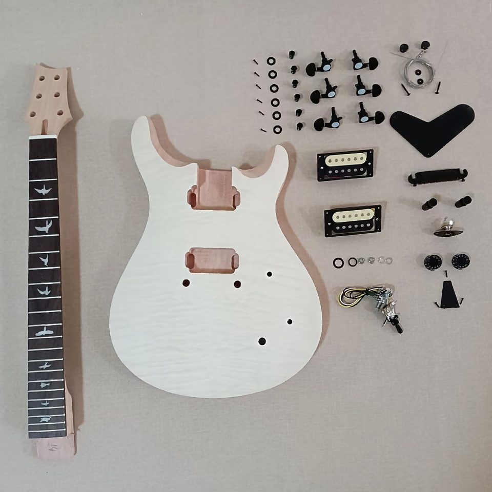 6 String DIY PRS Electric Guitar Kit Quilted Maple Top Mahogany Body BK ...