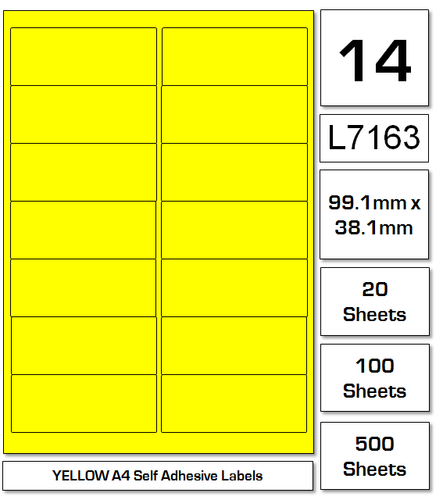 Yellow 99MM X 38MM L7163 14TV coloured Address label sheets yellow Self ...