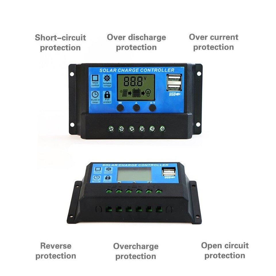 10/20/30/40/60A PWM Solar Panel Battery Regulator Charge Controller USB ...