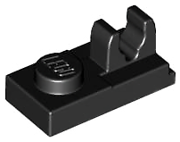 LEGO Part, Black Plate, Modified 1 x 2 with Clip with Center Cut on Top ...