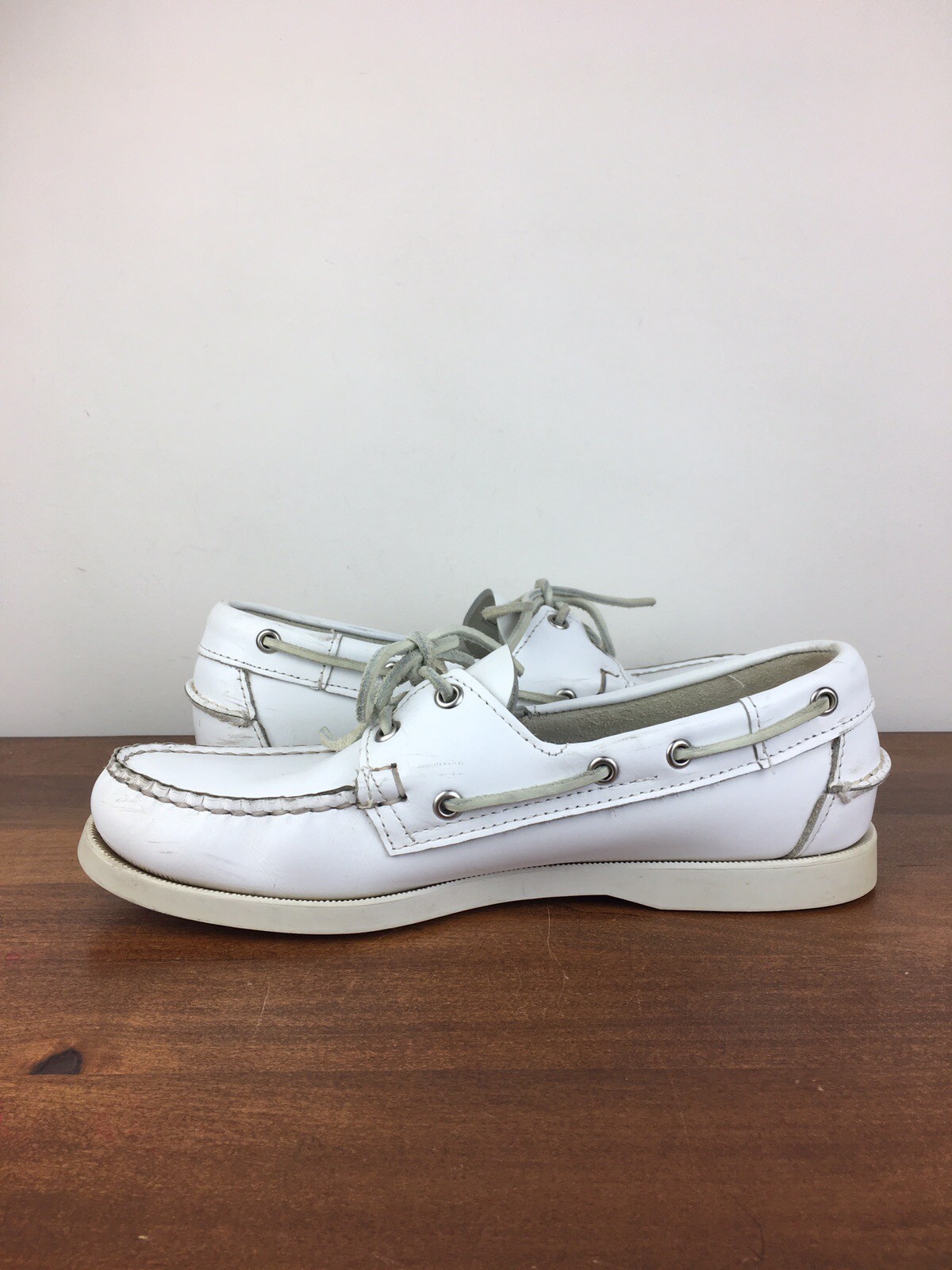 Sebago Docksides Men’s White Leather Boat Shoes 72730… - Gem