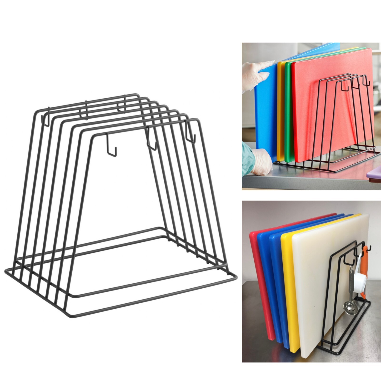 6-Slot Black Wire Cutting Board Storage Rack With Hooks Holds 6 Board ...