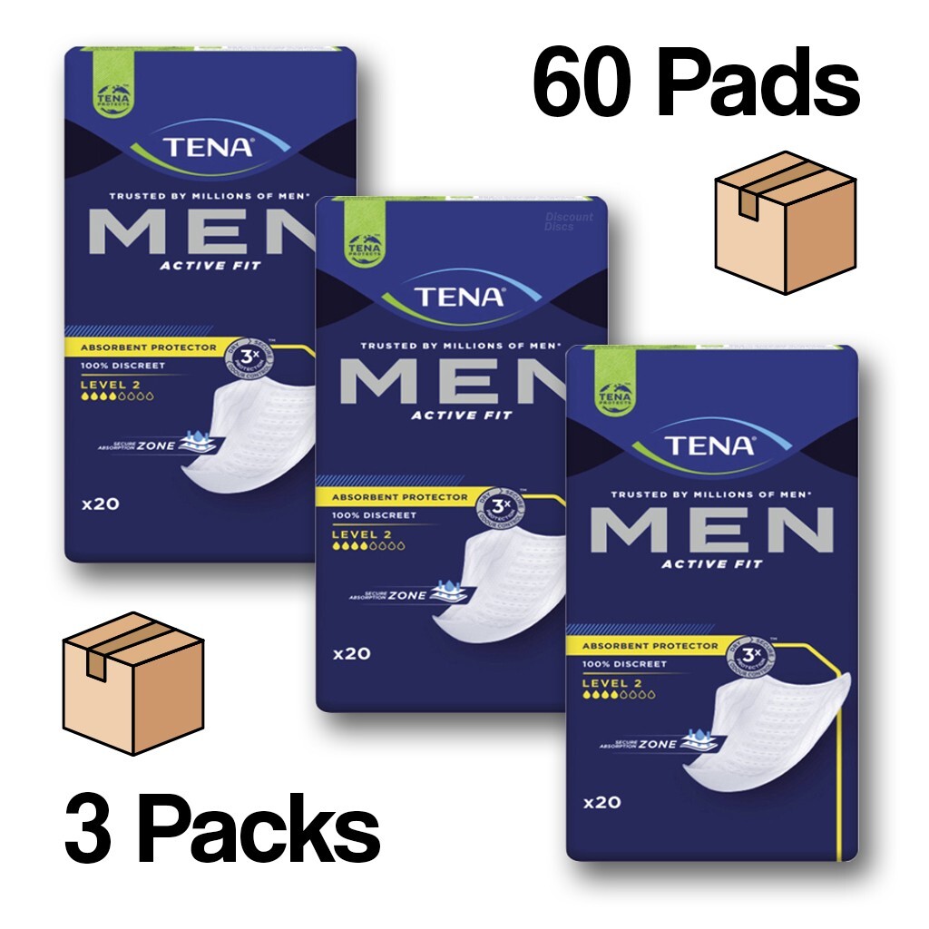 Tena Men Level 2 Absorbent Protector 3 Packs of 20 (60 Total ...